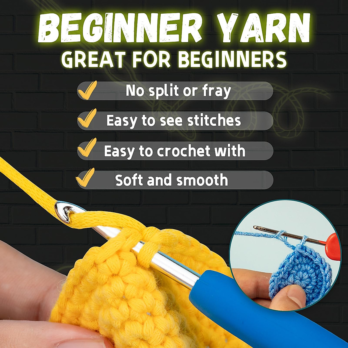 120g Glow in The Dark Yarn for Crocheting and Knitting; 120m(144yds) Yarn for Beginners with Easy-to-See Stitches; Worsted-Weight Medium #4; Yarn for Beginners Crochet Kit Making