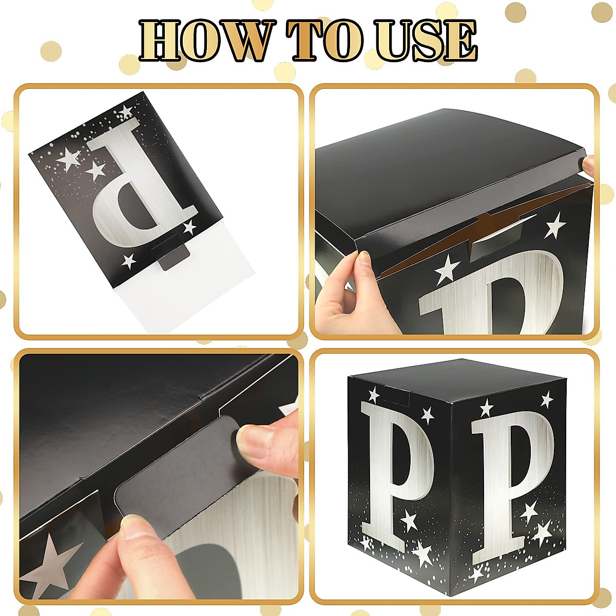 Sotiff 4 Pcs Prom/Grad Column Standup Photo Booth Prom Decorations Prom/Grad Night Party Decor for 2024 Graduation Decorations Supplies (Black Silver)