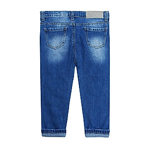 KIDSCOOL SPACE Baby Girl Boy Jeans,Little Kid Elastic Band Inside Ripped Denim Pants,Blue,12-18 Months