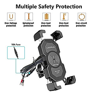 Upgraded Leepiya Motorcycle Phone Mount with Wireless and USB Charger 15W Qi Fast Charging Cell Phone Holder for Motorcycle ATV Boat Snowmobile Compatible with iPhone 12 11 Xs MAX XR X 8 8P Samsung