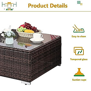 HTTH Patio Furniture Sets Outdoor Furniture Outdoor Rattan Wicker Conversation Sofa Garden Sectional Sets with Washable Cushions Coffee Table (Mix-Blue)