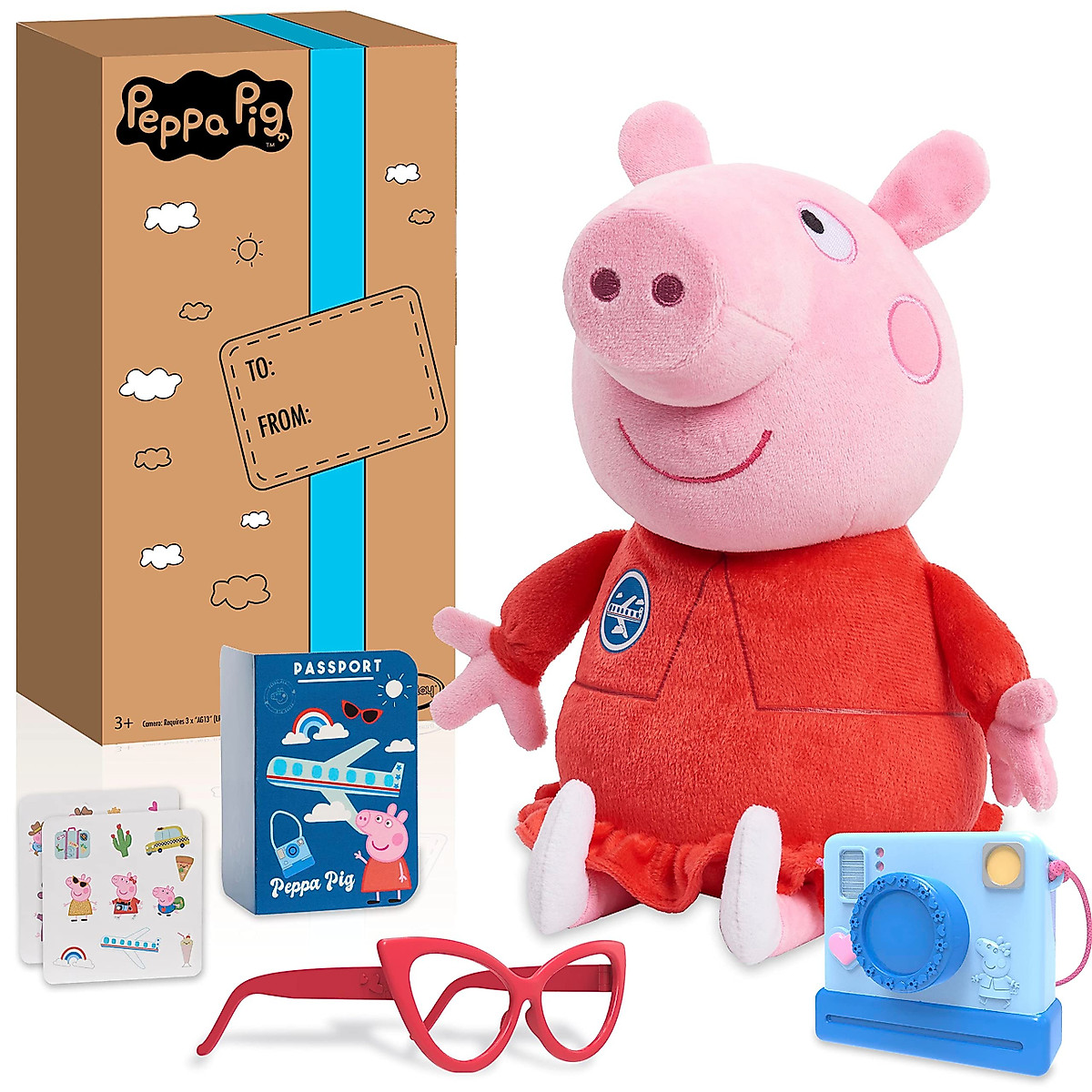 Peppa Pig 13.5-Inch Tourist Peppa Pig Plushie Stuffed Animal, Pig, Light Up Camera, Kids Toys for Ages 3 Up, Amazon Exclusive by Just Play