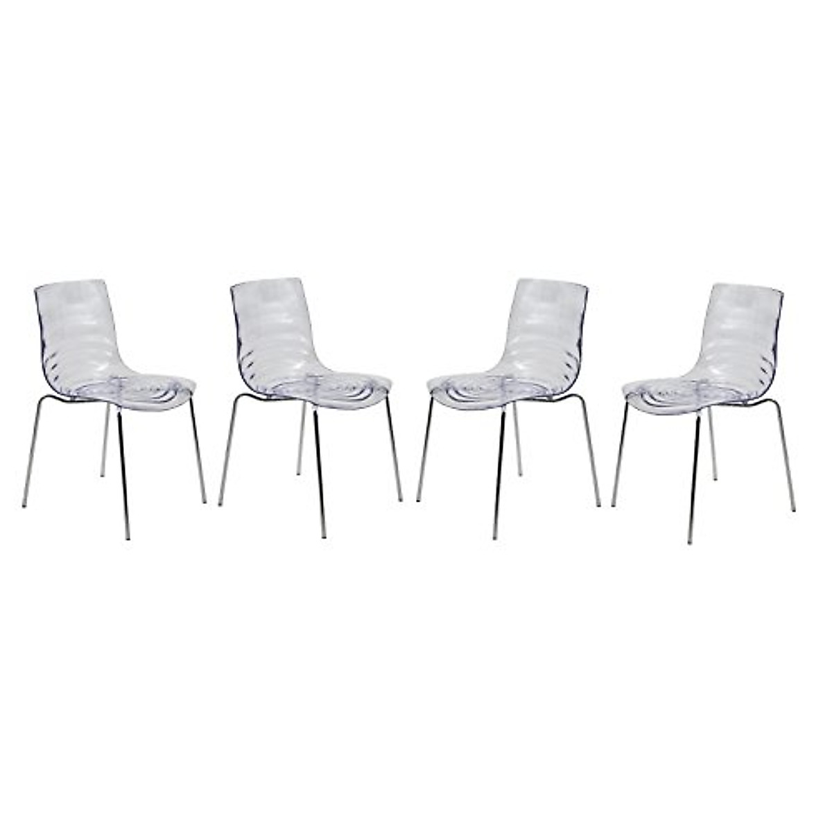 LeisureMod Astor Water Ripple Design Modern Lucite Dining Side Chair with Metal Legs, Set of 4, Clear