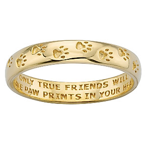 PalmBeach 10K Yellow Gold Paw Print True Friends Quote Ring (3.5mm) Sizes 6-10 Size 7