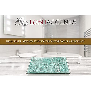 LushAccents Bathroom Accessories Set, 5-Piece Decorative Glass Bathroom Accessories Set, Soap Dispenser, Soap Tray, Vanity Tray, Jar, Toothbrush Holder, Elegant Seafoam Green Mosaic Glass