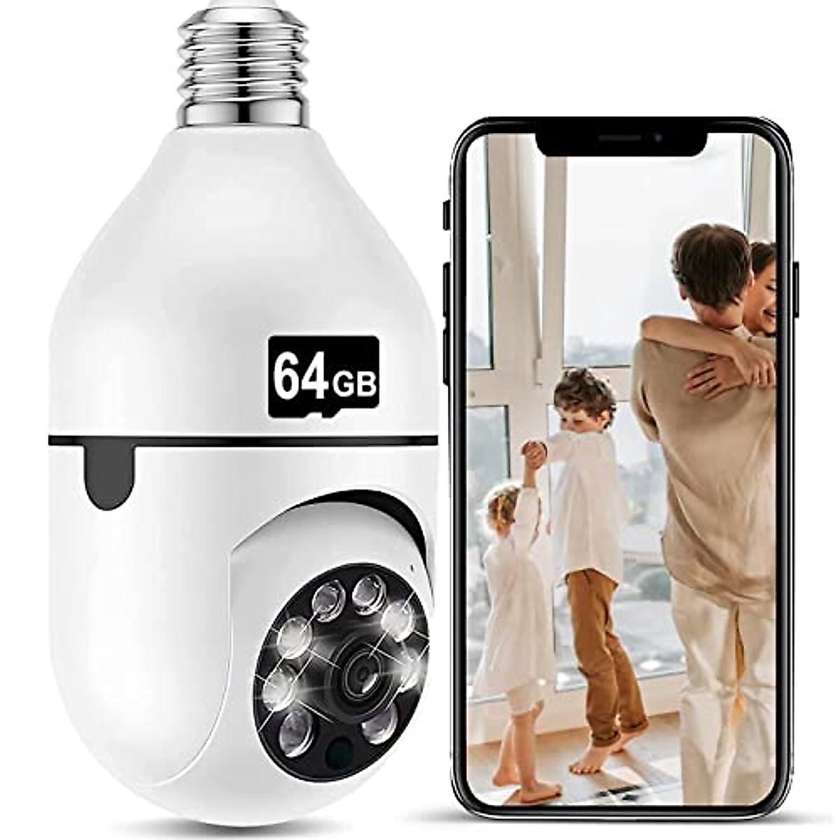 IZENGATE Light Bulb Security Camera,2.4GHz/5GHz Wireless WiFi 1080P Outdoor Cam, 360° Panoramic Motion Detection and Alarm Two-Way Audio E27 Socket,Home Surveillance Cameras with 64GB Card (1PCS)