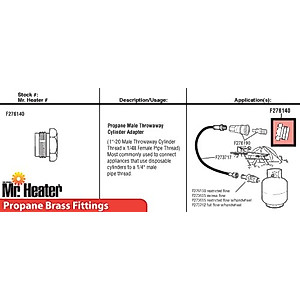 Mr. Heater F276140 1"-20 Male Throwaway Cylinder thread x 1/4" Female Pipe Thread Fitting,Multi
