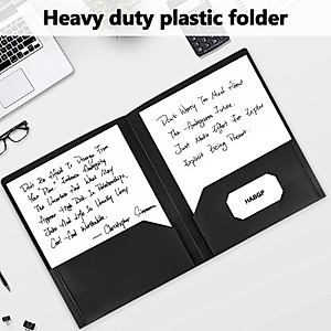 HABGP 6 Pack Black File Folders with Pockets and Business Card Slot, Letter Size Plastic 2 Pocket Folders for Documents, Office Filing Cabinet Folders, School Supplies for College Students