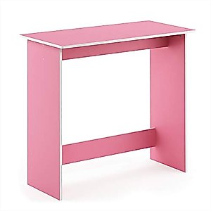 FURINNO Simplistic Study Table, Pink, 15.5 in x 31.5 in x 29.75 in (D x W x H) and Furinno 7-Cube Reversible Open Shelf, White/Pink 11048WH/PI