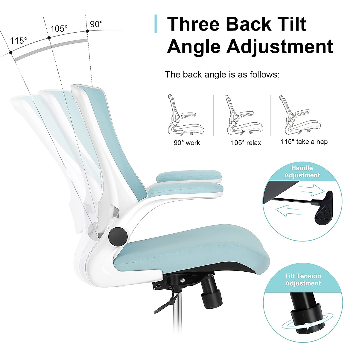 Misolant Desk Chair, Comfortable Office Chair, Ergonomic Chair, Mesh Office Chair with Adjustable Lumbar Support and Flip up Armrest, Recline Office Chair Ergonomic Desk Chair