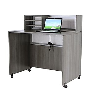 nbf signature series Modern Reception Desk - at Work Mobile Standing Height Checkout Counter Station - 48" W x 30" D Gray Laminate for Front Desk Use and Reception Counter