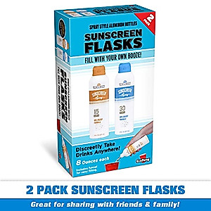 GoPong Sunscreen Flask 2 Pack - Aluminum Spray Bottle Hidden Flask for Liquor - Includes Funnel and Liquor Bottle Pour Spout