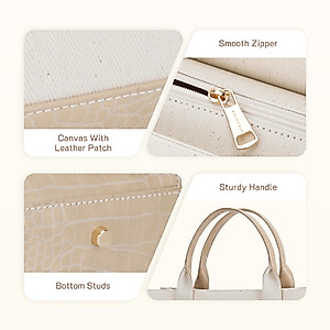 Missnine Tote Bag Canvas Laptop Bag 15.6 inch Briefcase for Women Large Capacity Handbag for Office, College, Travel (Croc-embossed Light Khaki)