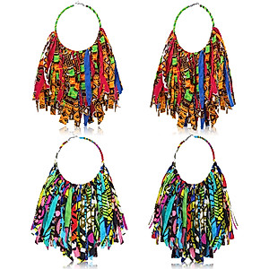 Bonuci 2 Pairs African Earrings Juneteenth Earrings for Women African Jewelry Afrocentric Fabric Tassel Earring Hoop Earring(Vintage Style)