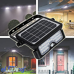 eLEDing 1100 Lumens Black PIR Motion Activated Solar Power Outdoor LED 5-in-1 Flood Light for Parking Area Garage Yard Backyard Garden Deck Path Camping