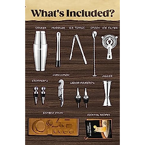 KITESSENSU Mixology Bar Kit with Stand | Complete 11-Piece Cocktail Shaker Set Bar Set for Inspired Drink Mixing Experience | Bartender Accessories for Home Bar Tools Set with Recipes Booklet