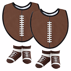 2ooya 6Pcs Football Cotton Waterproof Baby Bib Unisex Baby Sport Bibs with Stocking Hook Loop Closure Newborn Babies Infant Food Bib Keepsake Baby Shower Party for Drooling Feeding Eating Teething