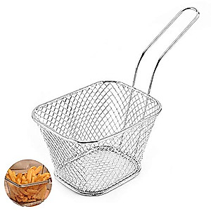 AirBnk Stainless Steel French Fry Fryer Basket - Snack Fryer Mesh Basket with Oil Draining Rack - Chicken Fry Basket - Fryer Basket for Fries (Silver)