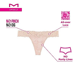 Maidenform Underwear Pack, All-Over Lace Thong Panties for Women, 3-Pack, Black/Black/Black