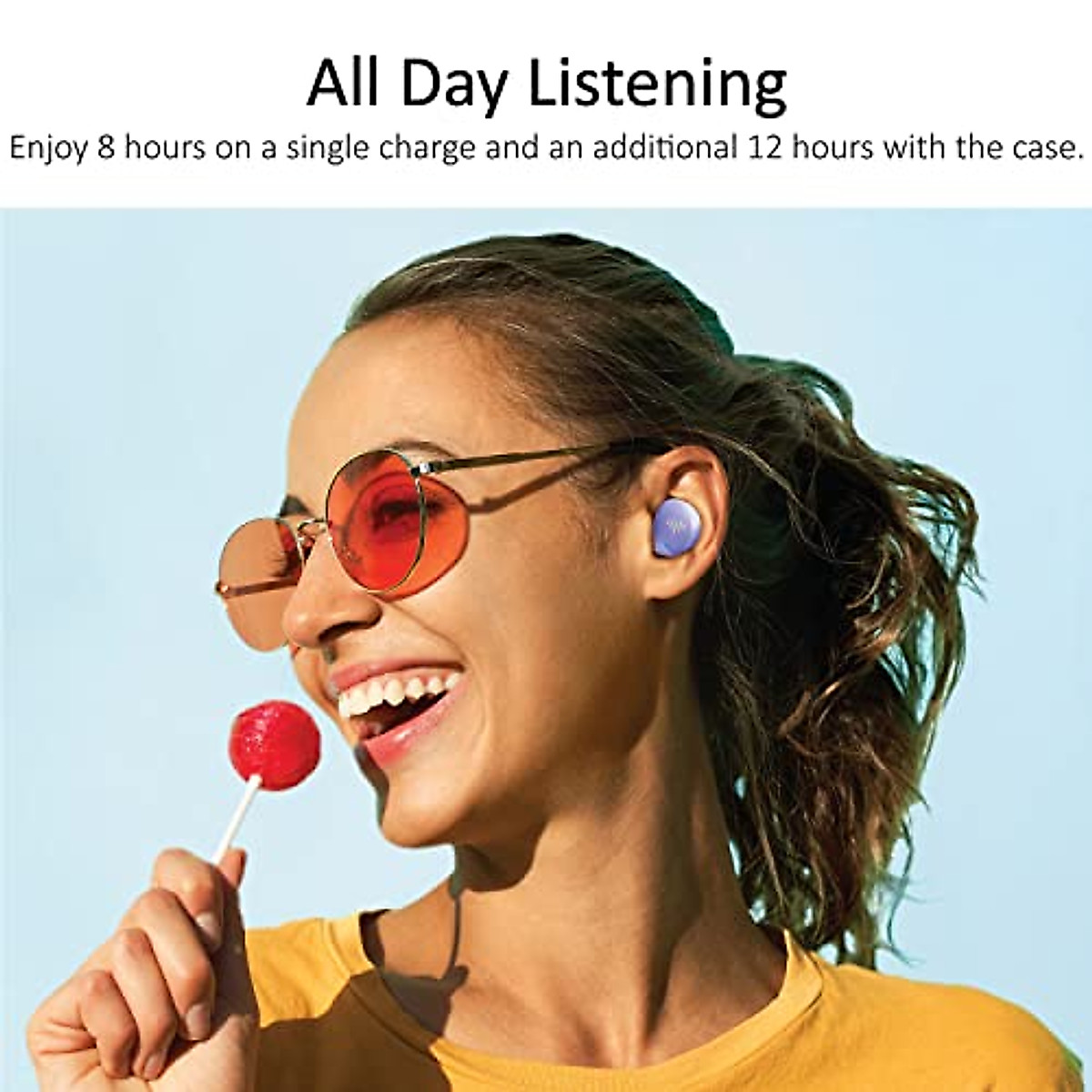 iLuv myBuds Wireless Earbuds, Bluetooth 5.3, Built-in Microphone, 20 Hour Playtime, IPX6 Waterproof Protection, Compatible with Apple & Android, Includes Charging Case & 4 Ear Tips, TB100 Purple
