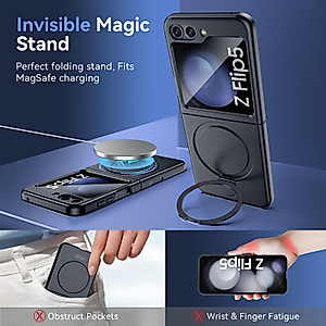Vizvera for Samsung Galaxy Z Flip 5 Case with Magnetic Power & Kickstand, Flip z 5 Case Anti-Scratch Shockproof Phone Case for Galaxy Z Flip 5 (2023)-Magnet Black