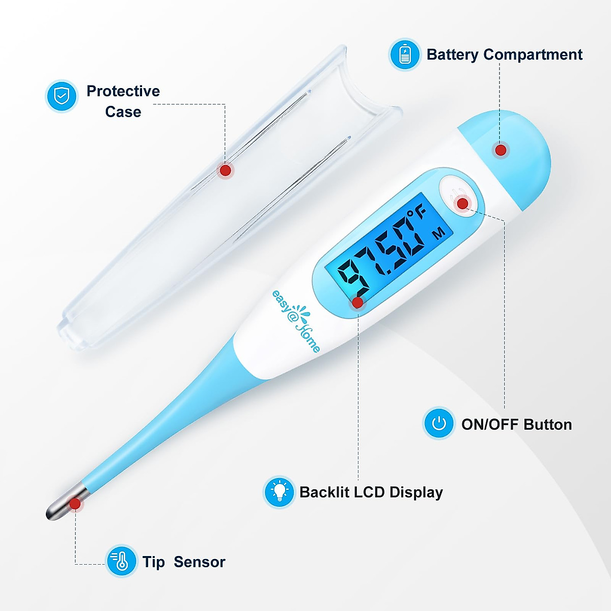 Easy@Home Digital Basal Thermometer with Blue Backlight LCD Display, 1/100th Degree High Precision and Memory Recall, NOT Bluetooth Enabled, Upgraded EBT-100B(Blue)