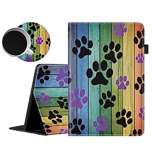Case for All-New Amazon Fire HD 8 Tablet and Fire HD 8 Plus Tablet (10th Generation, 2020 Release) Leather Smart Cover with Pocket and Auto Wake/Sleep, Rainbow Woodgrain Black and Purple Dog Paw