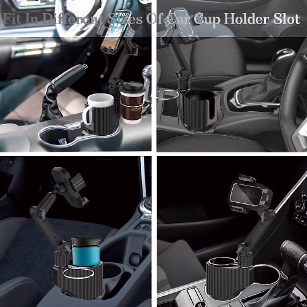 WUITIN Car Cup Holder Phone Mount,Universal Auto Cell Phone Stand with Drink Expand Cup Holder,360° Rotation Compatible with All Mobile Phones and All Car
