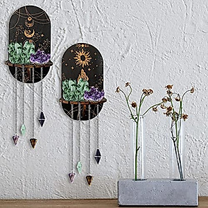 Crystal Shelf Display Black Butterfly Crystal Shelf Magical Boho Hand Moon and Stars Shelf Witch Stuff Wooden Moon Phases Crystal Holder Stand