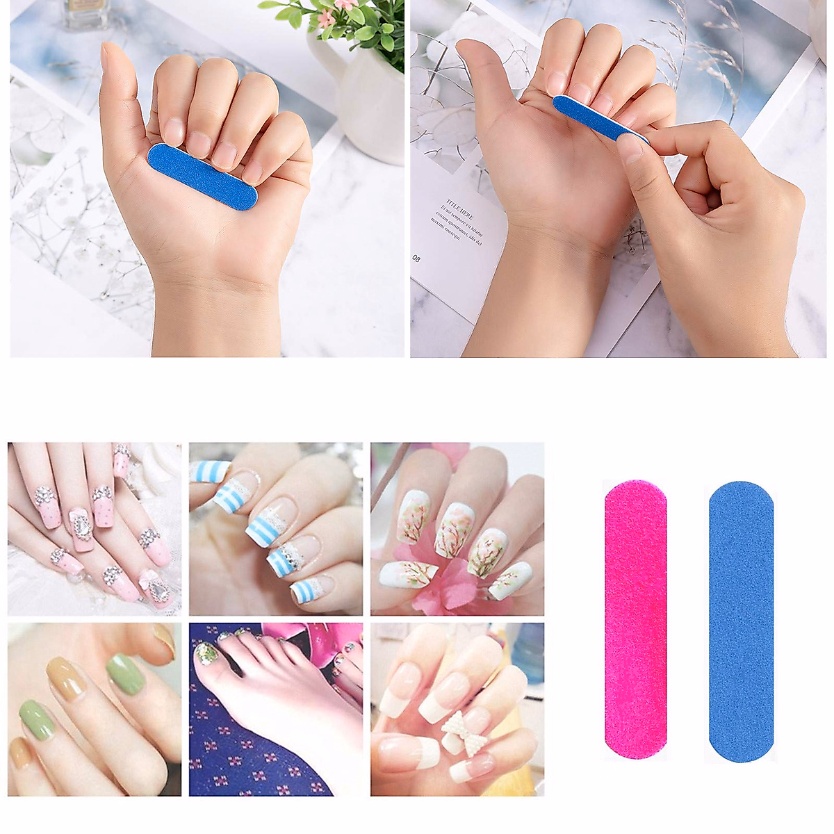 Transun Moo Mini Nail Files Bulk, 100 Pack 2 Inches Disposable Double Sided Emery Boards Manicure Pedicure Tools(1002)