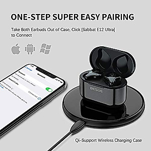 Sabbat True Wireless Earbuds Bluetooth 5.0 Headphones - Besue Deep Bass Wireless Headphones for Sport/Workout, Noise Cancelling Bluetooth Earbuds for Galaxy/iPhone/Android 30H with Wireless Charging