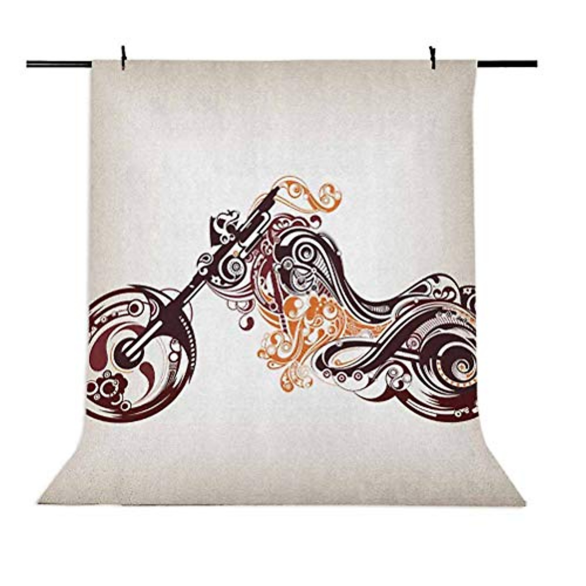 3x5 FT Manly Vinyl Photography Background Backdrops,Motorbike Shape with Curvy Lines Floral Ornamental Design Artwork Background for Graduation Prom Dance Decor Photo Booth Studio Prop Banner