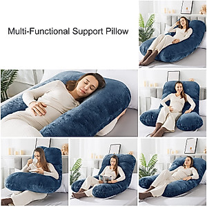 WhatsBedding Pregnancy Pillows for Sleeping,Memory Foam Filling U Shaped Pregnancy Pillows Full Body Pillow for Pregnancy with Velvet Cover (55 inches, Blue)