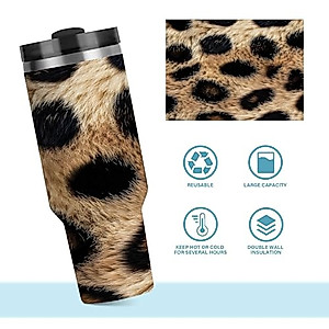 Flradish 30oz Tumbler with Handle, Fashion Leopard Print Stainless Steel Tumbler with Lid and Straws Double Wall Vacuum Insulated Leakproof Coffee Travel Mug