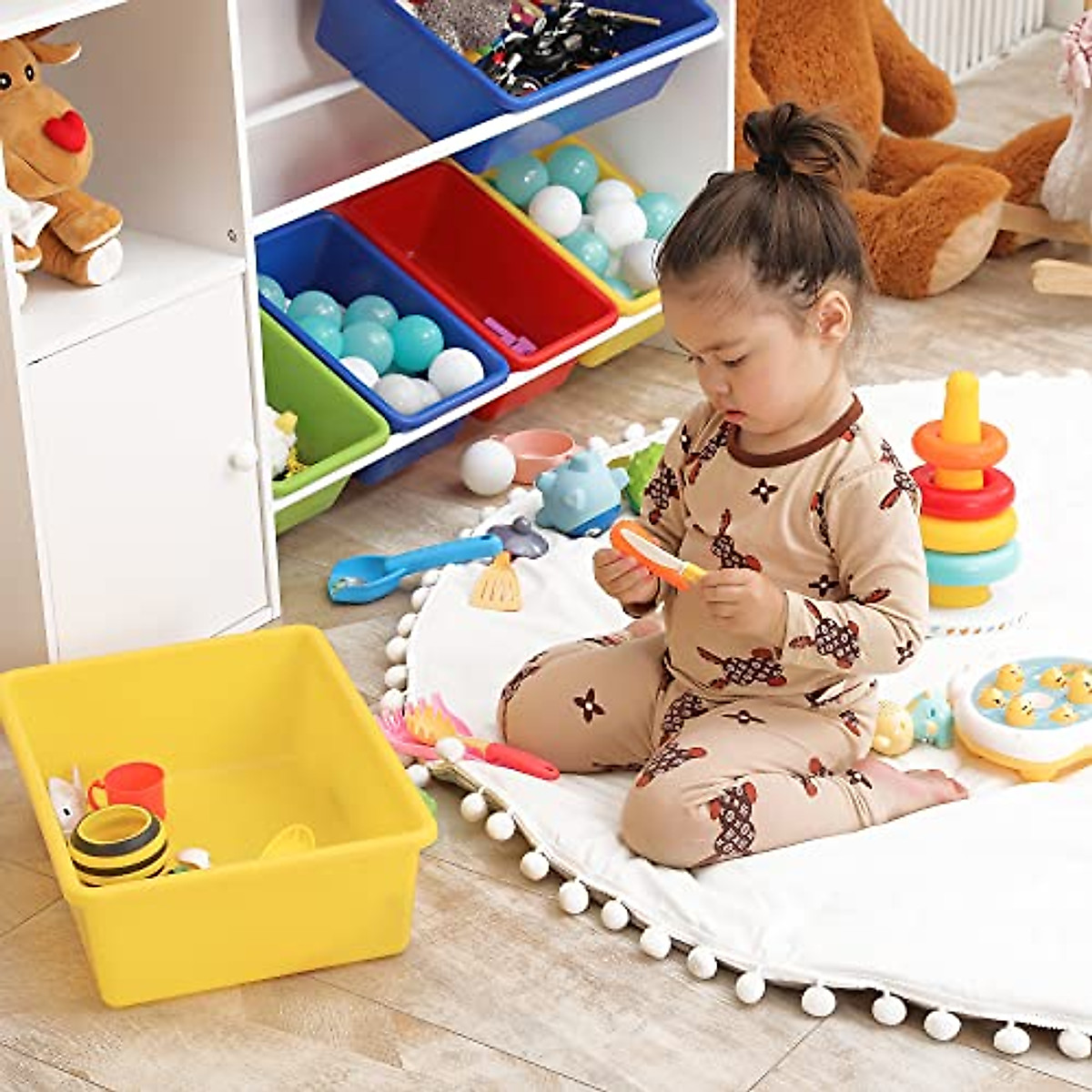 Betterhood Kids Toy Storage Organizer Bins with Shelf, 4-Tier Playroom Organization and Storage W/8 Removable Boxes, Kids Bookshelf and Toy Storage for Kids Room, Bedroom, Nursery, Classroom (White)