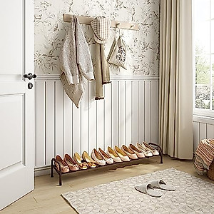 Gewudraw 1-Tier Shoe Rack Expandable, Width Adjustable Shoe Shelf Storage Organizer, 41.53'' Metal Standing Shoe Rack for Bedroom Entryway Closet, Holds up to 6 Pairs Shoes, Brown