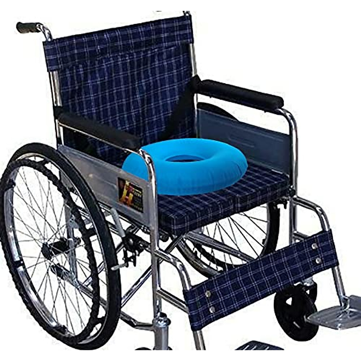 2 Pack Donut Pillow for Tailbone Pain, Hemorrhoid Seat Cushion, Inflatable Donut Cushion Seat with A Pump, Round Wheelchairs Seat Cushion for Home, Car or Office Chair (15" Light Blue & Brown)