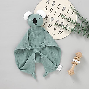 LAWKUL Baby Loveys Security Blankets Organic Cotton Muslin Soft Lovie Cuddly Lovies for Infants Unisex Boy Girls Koala Green
