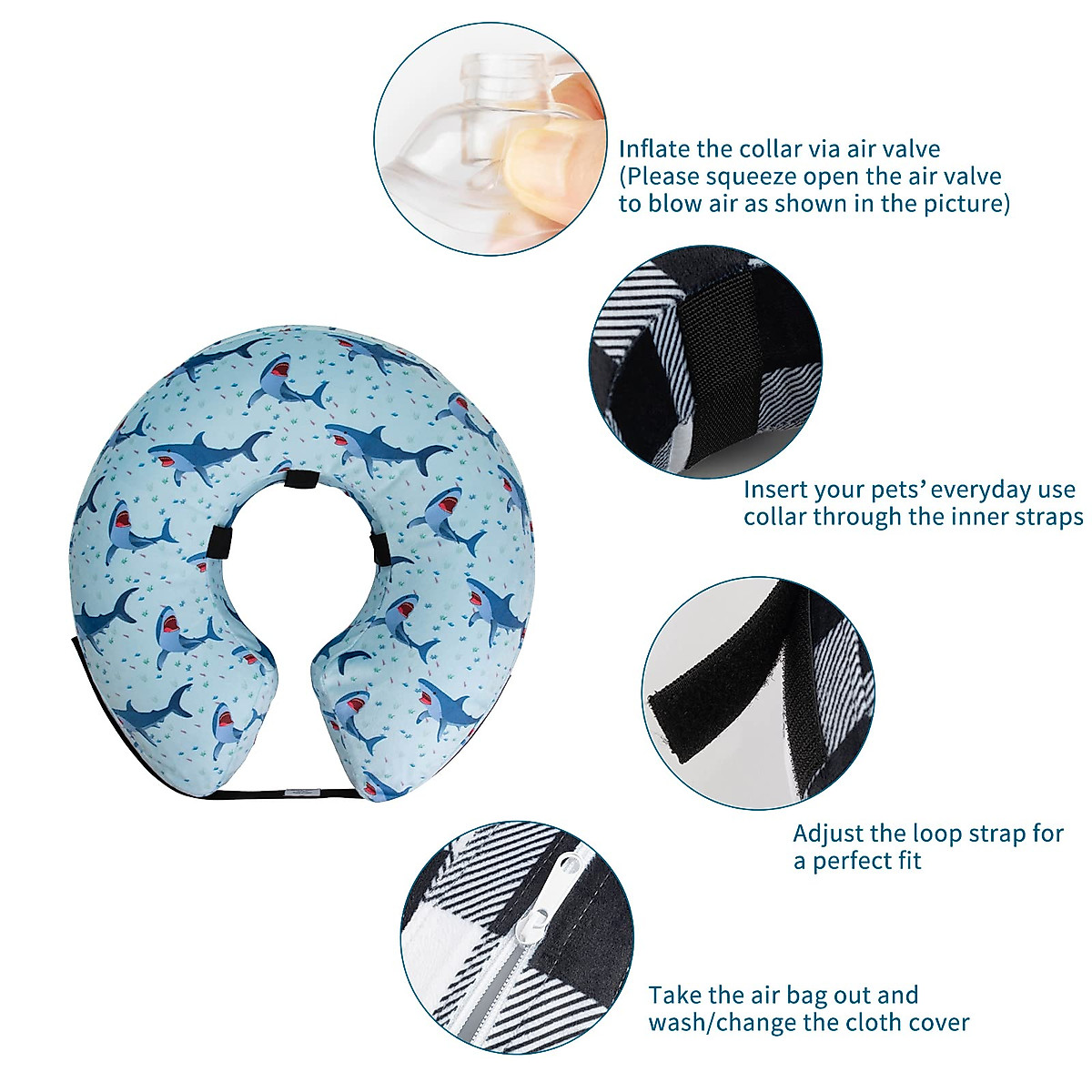 CuteBone Inflatable Dog Donut Collar with Removable Soft Fleece Covers for Small/Medium/Large Dogs and Cats After Surgery GWB05M
