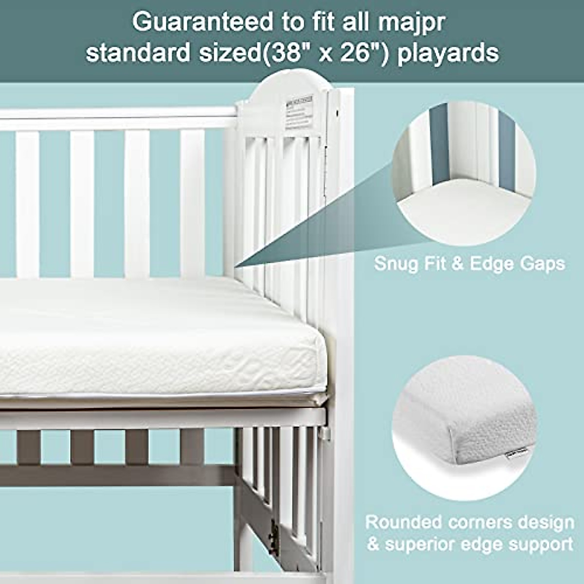 Hygge Hush Pack n Play Mattresses, Pack and Play Mattress Pad, Playard Mattress Memory Foam, Portable Toddlers Mattress Firmness Featuring Soft Removable Washable Outer Cover(38"x26"x3")
