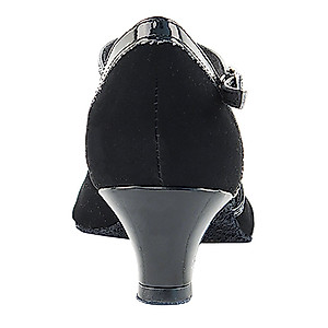 Very Fine Dance Shoes - Ladies Practice, Cuban Low Heel, Waltz Ballroom Dance Shoes - 9627-2.5-inch Heel and Foldable Brush Bundle - Black Nubuck - Black Trim - 9