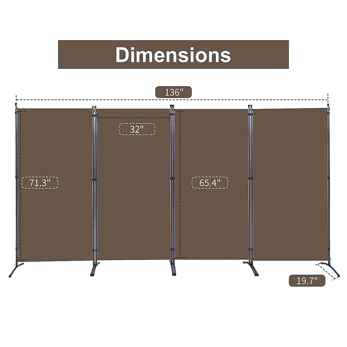 JVVMNJLK Indoor Room Divider, Portable Office Divider Room Divider Wall Divider Screen 4 Panel, Folding Partition Privacy Screen Walls Dividers for Room Separator 136" W x 71.3" H, Brown