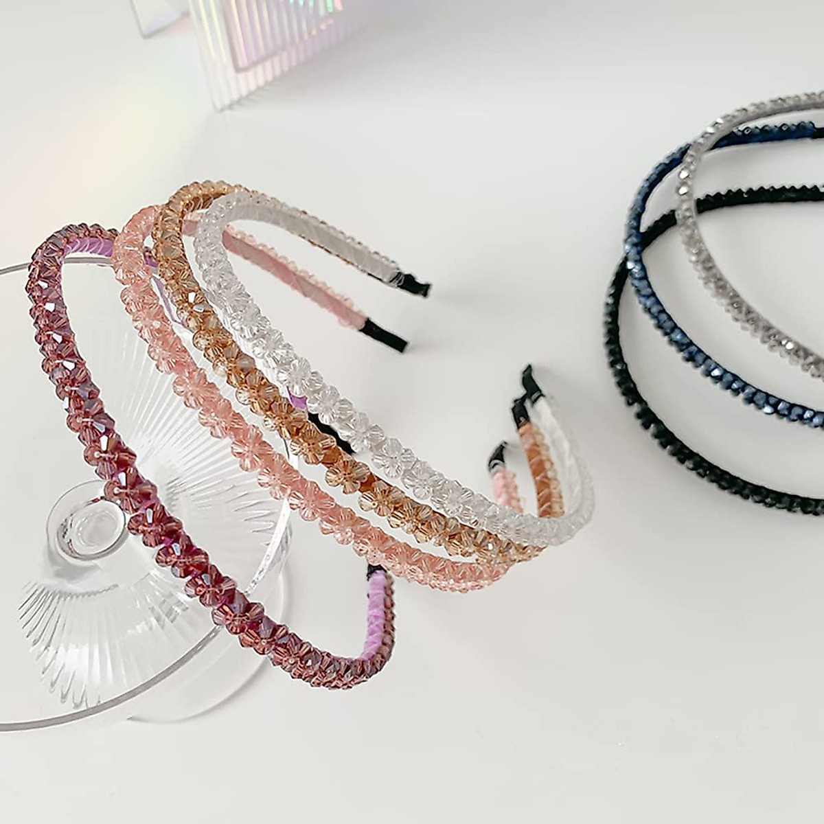 Ruihfas 6Pcs Bling Bling Double Rows Crystal Rhinestone Headband for Women Girls Thin Hair Hoop Fashion