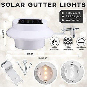 16 Pcs Solar Powered LED Gutter Lights 3 LED Deck Gutter Solar Lights Outdoor Waterproof LED Garden Yard Wall Lamp with Bracket for Fence Wall Stair Step Landscape Pathway, White Light and Warm Light