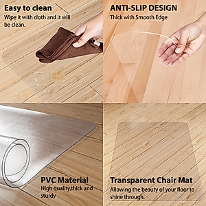 Office Chair Mat for Hardwood Floor 48"x 30" Heavy Duty Hard Floor Chair Mat, Transparent Floor Mats Computer Chair Mats Anti-Slip Wood/Tile Floor Protector for Home Office