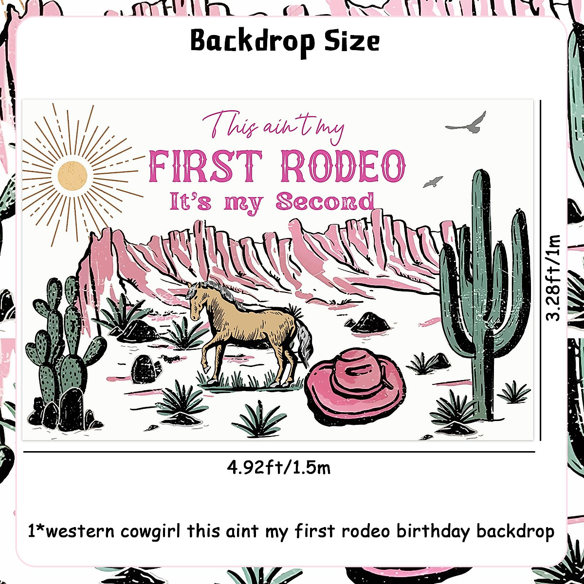 Wonmelody Western Cowgirl 2nd Birthday Decorations Backdrop This Aint My First Rodeo Birthday Party Decorations My 2nd Rodeo Birthday Decorations Wild West Second Birthday Background Banner for Girl
