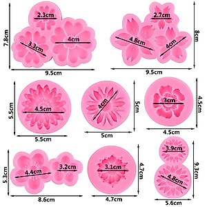 RFGHAC Chrysanthemum Flower Silicone Molds Sunflower Fondant Molds Cherry Blossoms Plum Blossoms Molds For Cake Decorating Cupcake Topper Candy Chocolate Gum Paste Set Of 8