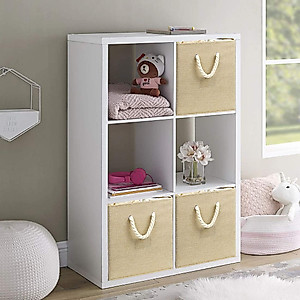 i BKGOO Foldable Storage Cube Bins Khaki Linen Fabric Collapsible Resistant Basket Box Organizer with Cotton Rope Handle for Home Office and Nursery 13x13x13 inch