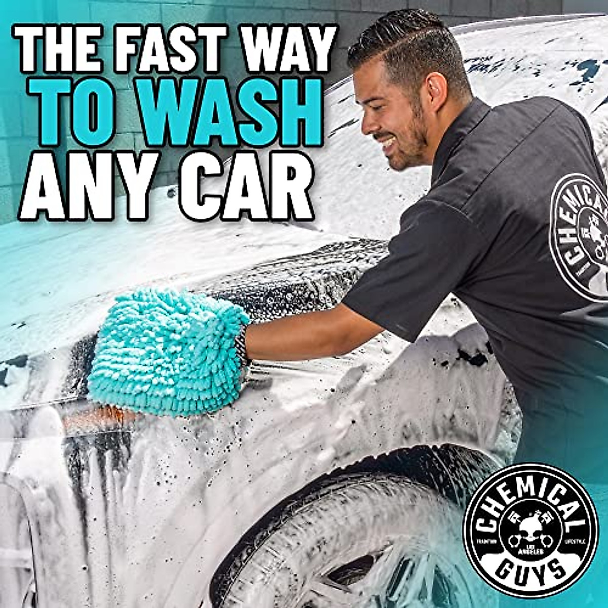 Chemical Guys MIC513 Big Noodle Chenille Microfiber Scratch Free Supersized Car Wash Mitt for Cars, Trucks, SUVs, RVs & More, Turquoise (11" x 12")