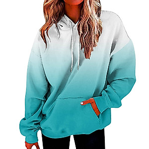 Lastesso Womens Long Sleeve Tops Women Fashion Gradient Hooded Sweatshirt with Front Pocket Long Sleeve Pullover Casual Fall Outdoor Hoodies Clothes Light Blue 2X
